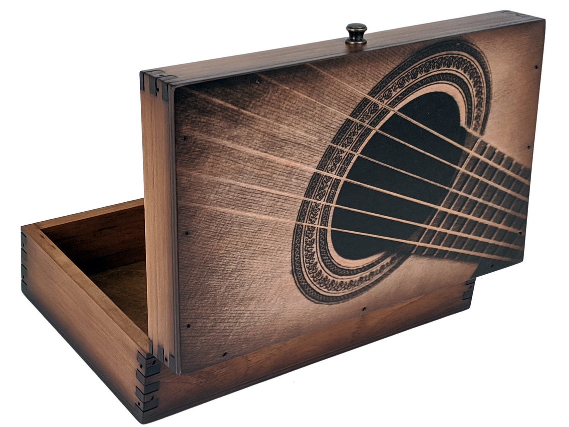 Acoustic Guitar Medium Wooden Box – Handcrafted Wood Music Keepsake Box ...