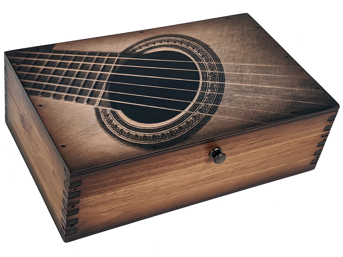 Acoustic Guitar Medium Wooden Box – Handcrafted Wood Music Keepsake Box ...