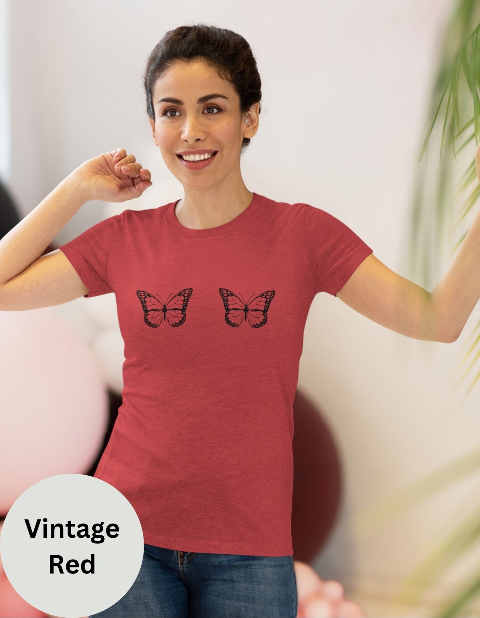 Butterfly Boob Slim Fit T-shirt Womens Funny Titties Shirt Bachelorette ...