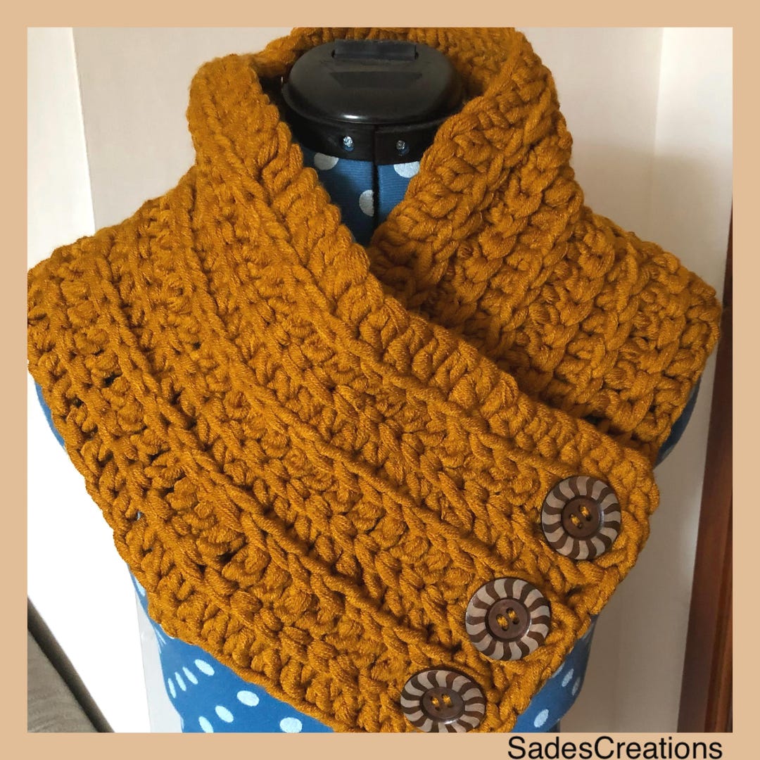 Super Chunky Snood/cowl With Buttons in Mustard. Stylish and Super Warm ...