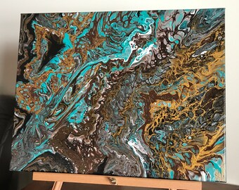 Turquoise brown art | Etsy