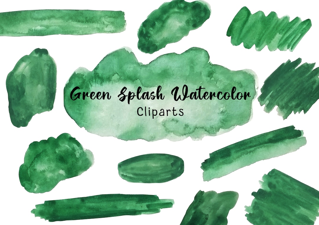Emerald Green Watercolor Splash Clipart: Abstract Brush Strokes (PNG ...