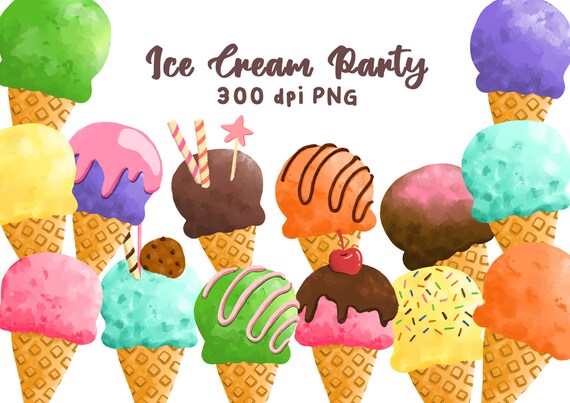 Ice Cream Party Clipart Ice Cream Illustration for Birthday - Etsy