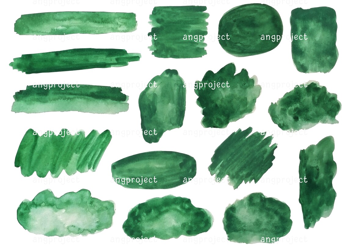 Emerald Green Watercolor Splash Clipart: Abstract Brush Strokes (PNG ...
