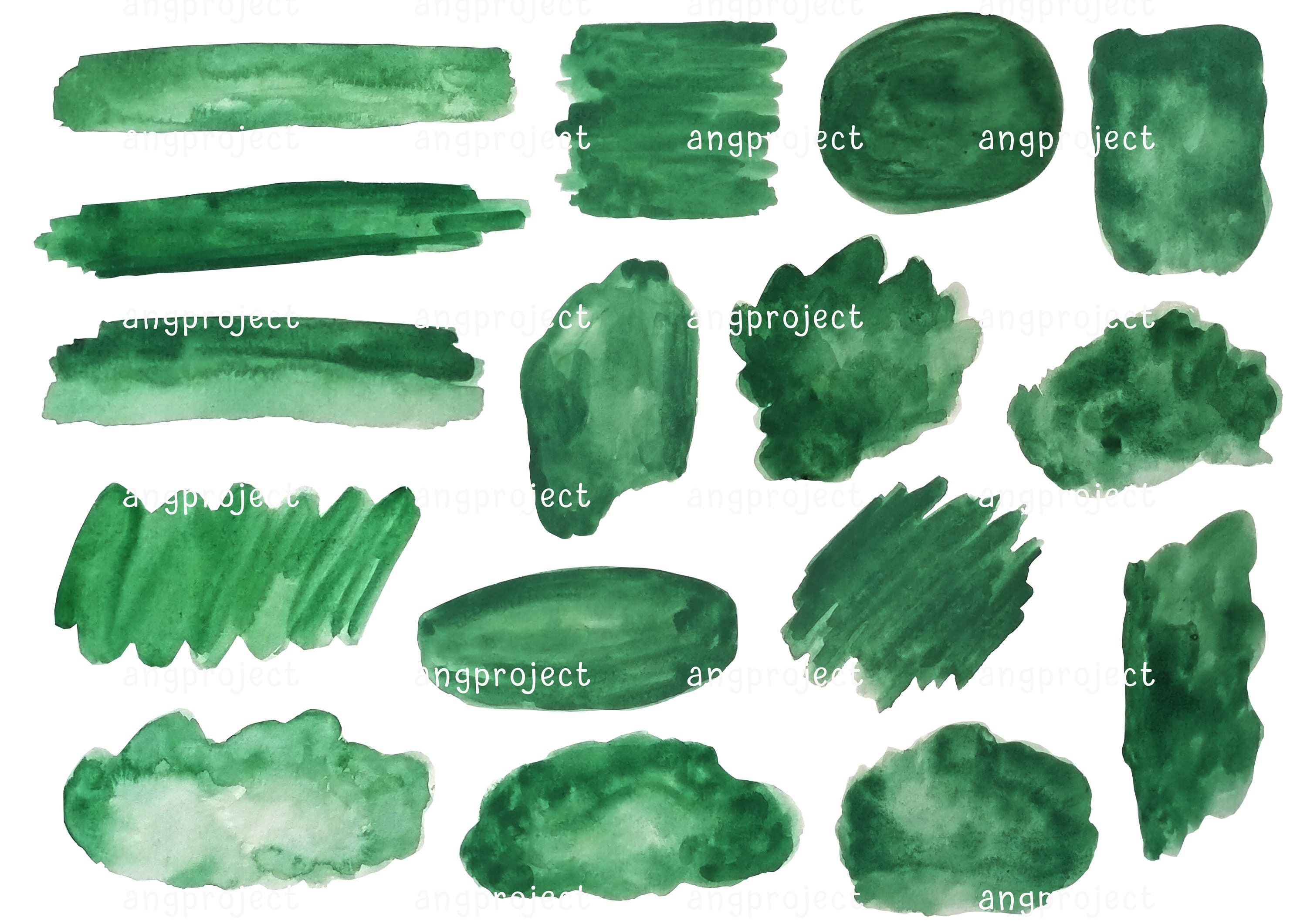 Emerald Green Watercolor Splash Clipart: Abstract Brush Strokes (PNG ...