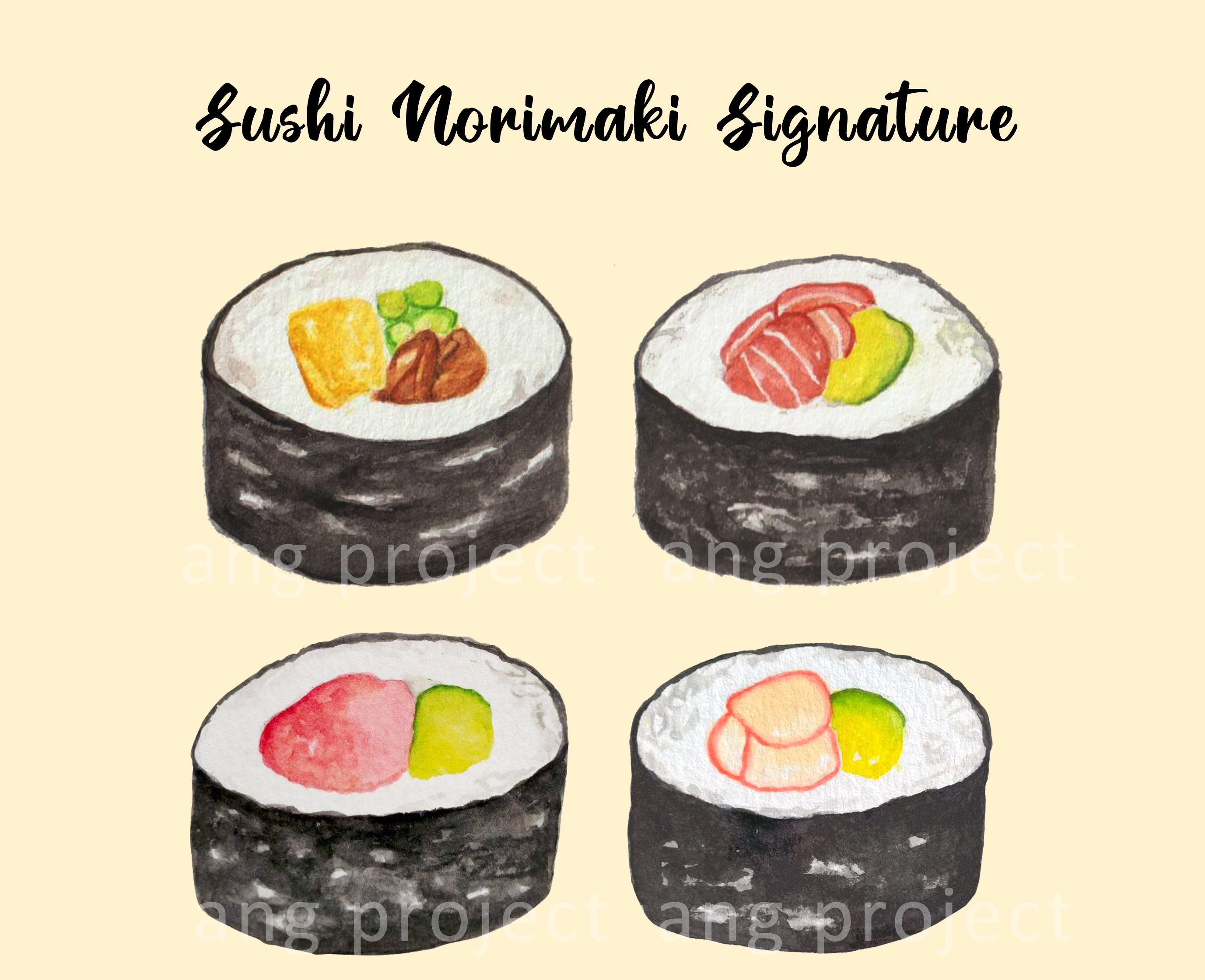 Sushi Watercolor Clipart-sushi Png-sushi Clip Art-sashimi Clip Art ...