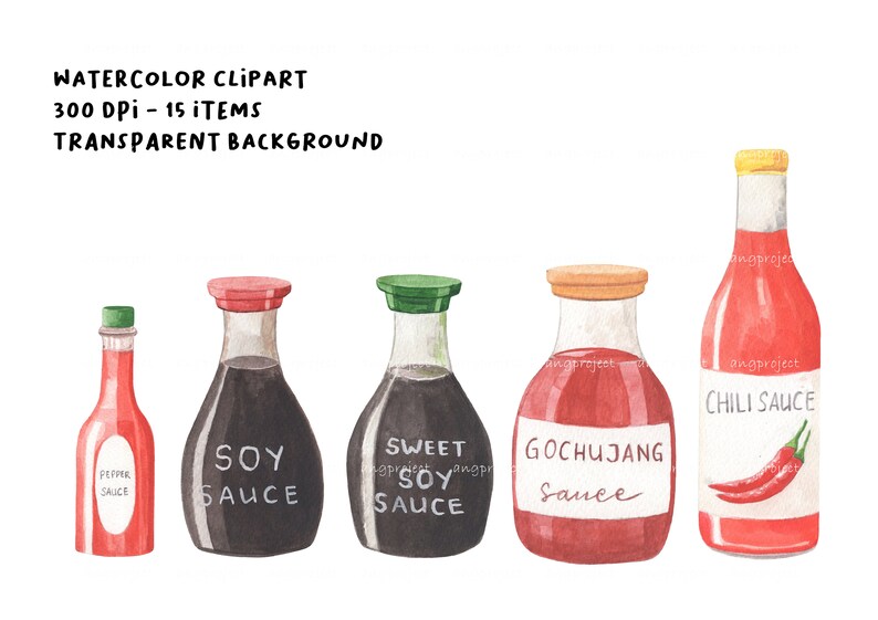 Condiment Watercolor Clipart, Food Watercolor Clipart, Sauce ...