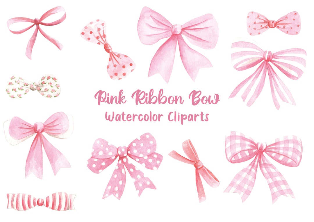 Watercolor Pink Bow Ribbon Clipart PNG - Etsy