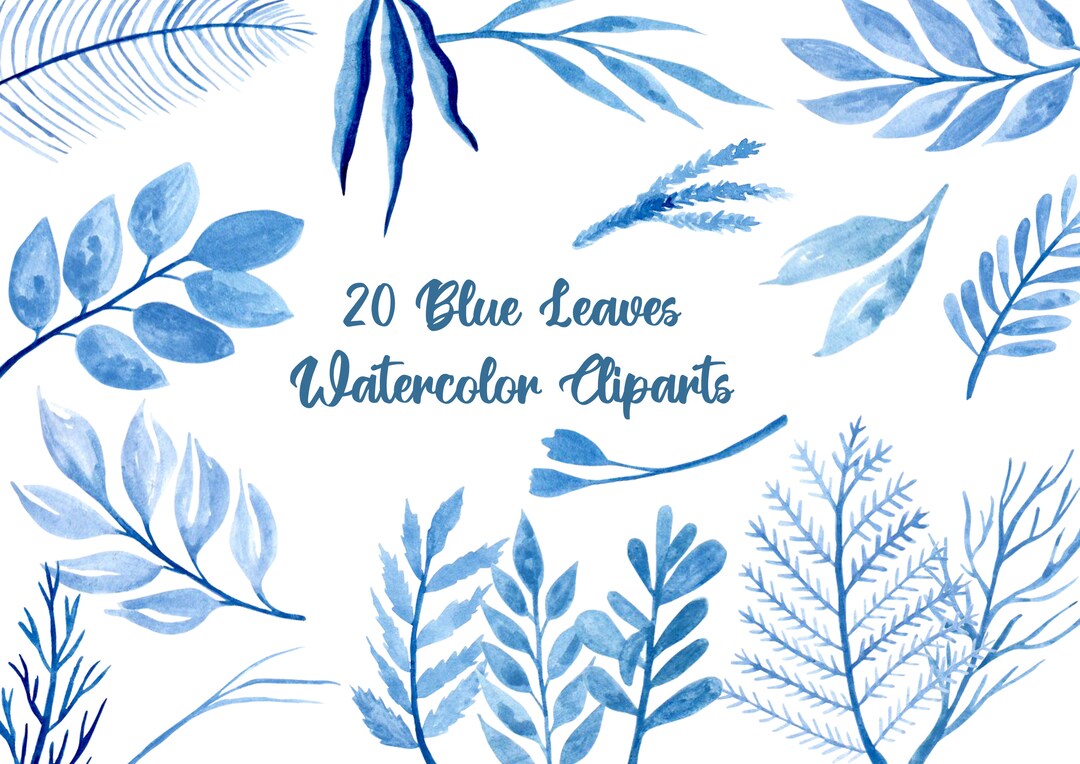 Blue Leaves Watercolor Clipart-leaf Watercolor Clipart-navy Leaves ...