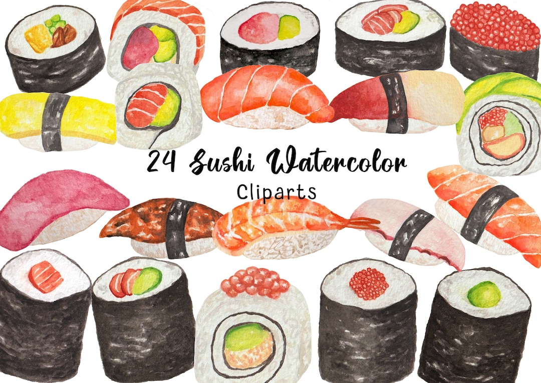 Sushi Watercolor Clipart-sushi Png-sushi Clip Art-sashimi Clip Art ...