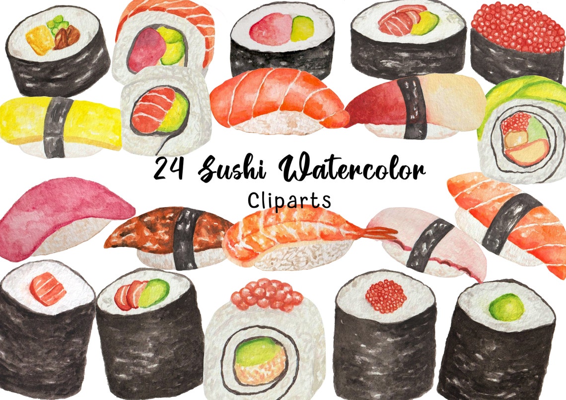 Sushi Watercolor Clipart-sushi Png-sushi Clip Art-sashimi Clip Art ...