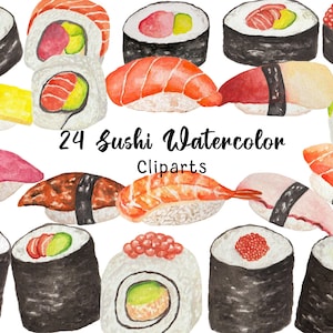 Sushi Watercolor Clipart: Japanese Food PNG Graphics (24 Images) - Etsy