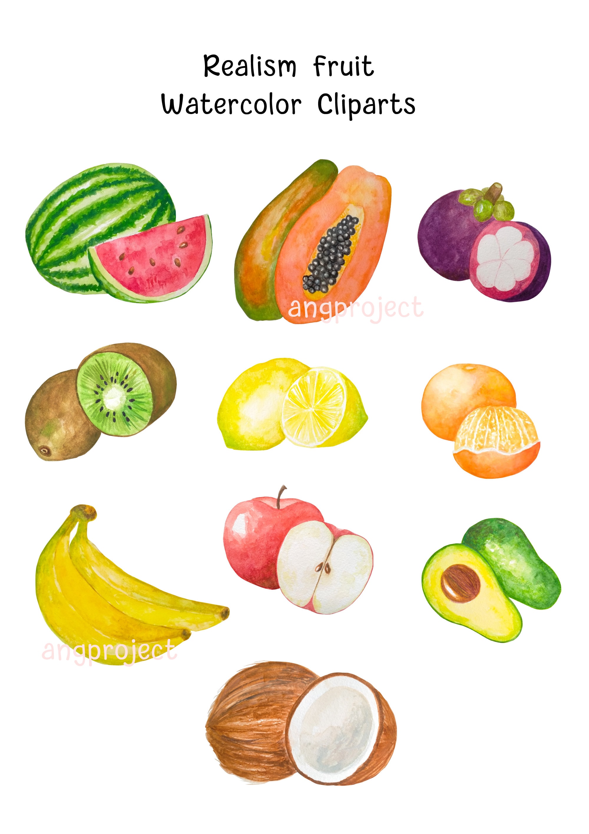 Fruit Watercolor Clipart: Tropical Summer Fruits (PNG) - Etsy