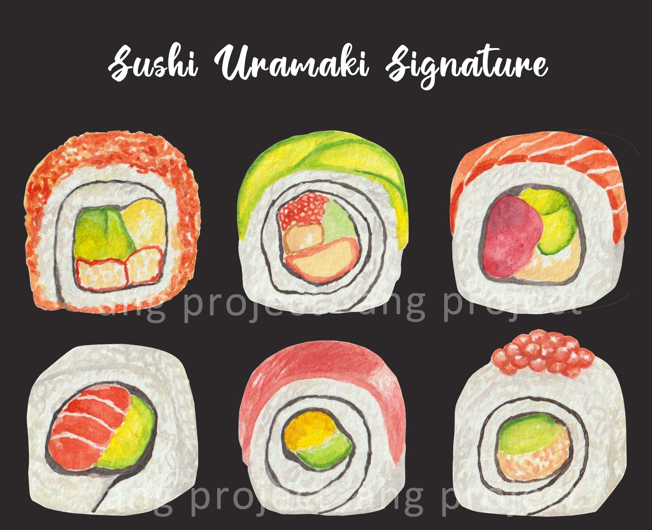 Sushi Watercolor Clipart-sushi Png-sushi Clip Art-sashimi Clip Art ...