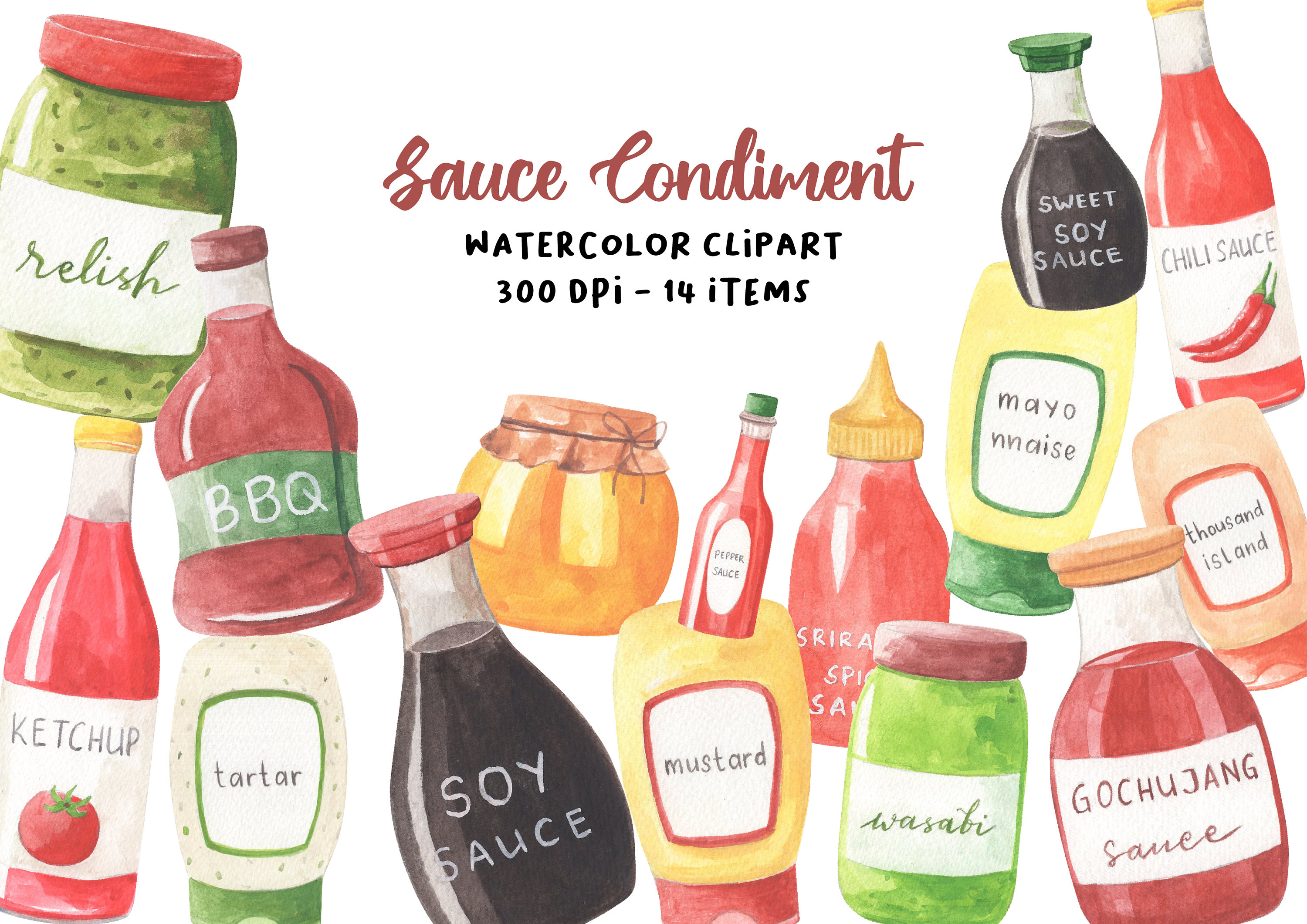 Condiment Watercolor Clipart, Food Watercolor Clipart, Sauce ...