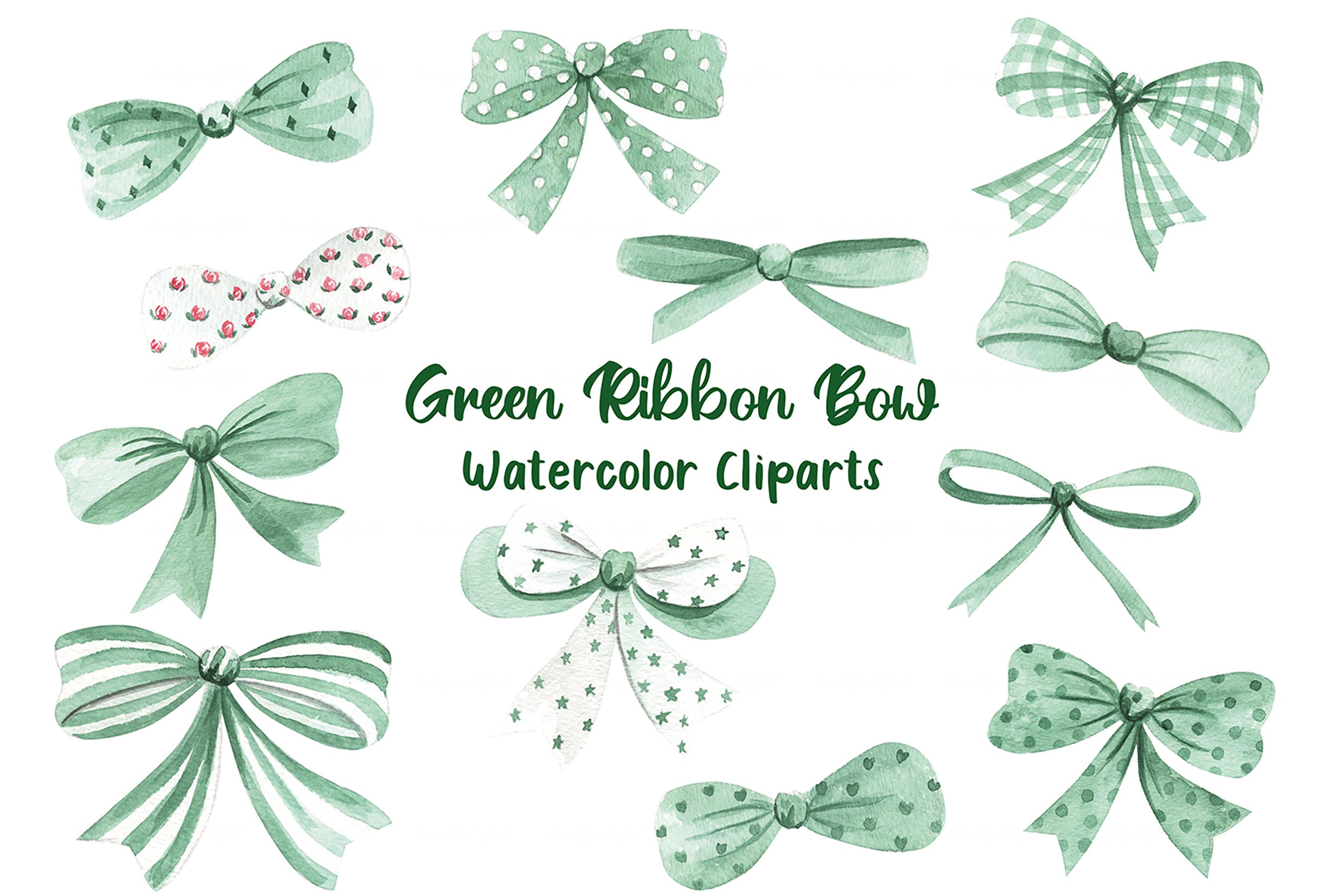 Watercolor Green Bow Ribbon Clipart PNG - Etsy