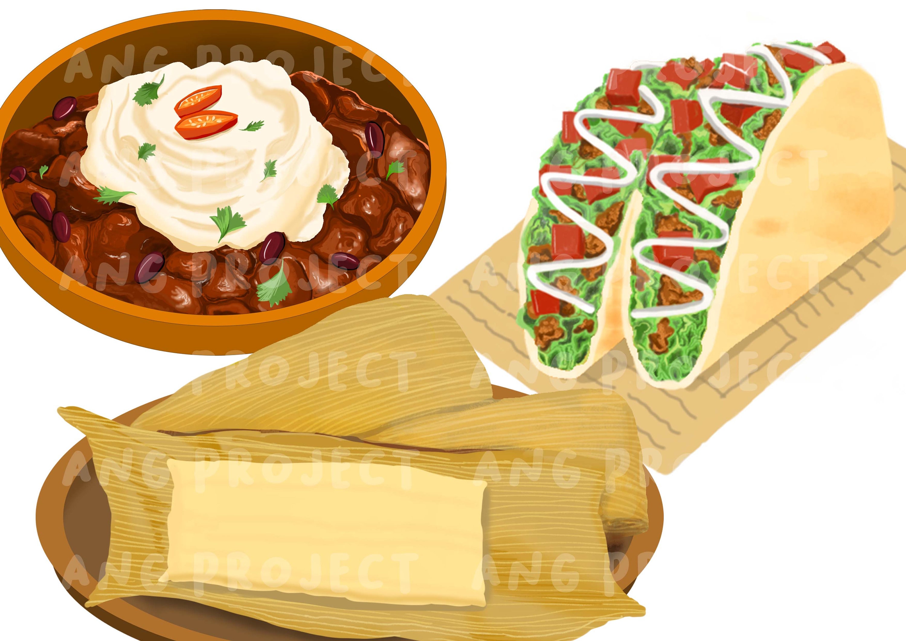 Mexican Food Clipart for Cinco De Mayo Fiesta, PNG Graphic Image ...
