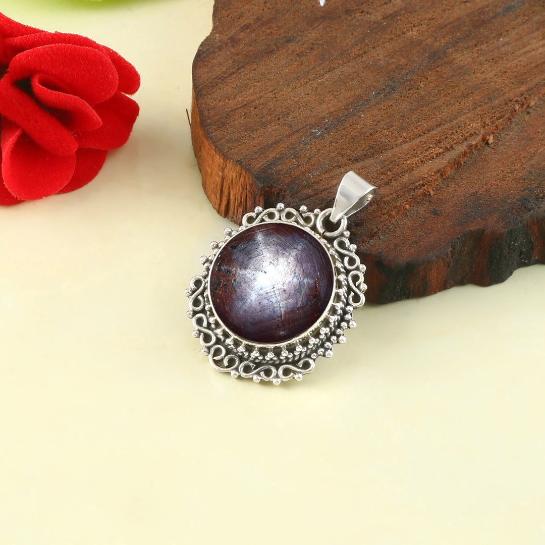 Natural Red Star Ruby Pendant, Star Ruby Jewelry, Oxadise 925 Silver ...