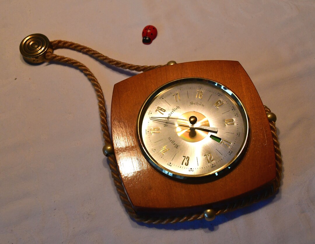 Vintage Barometer With Wooden Case and Cord / Weather Station / Square ...
