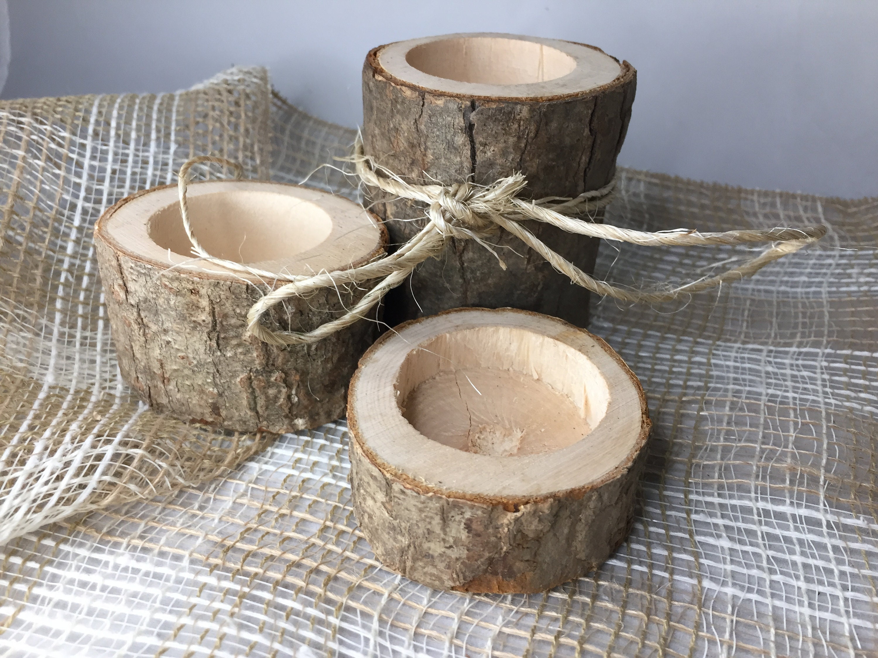Set Of 3 Rustic Wooden Candle Holder | Etsy