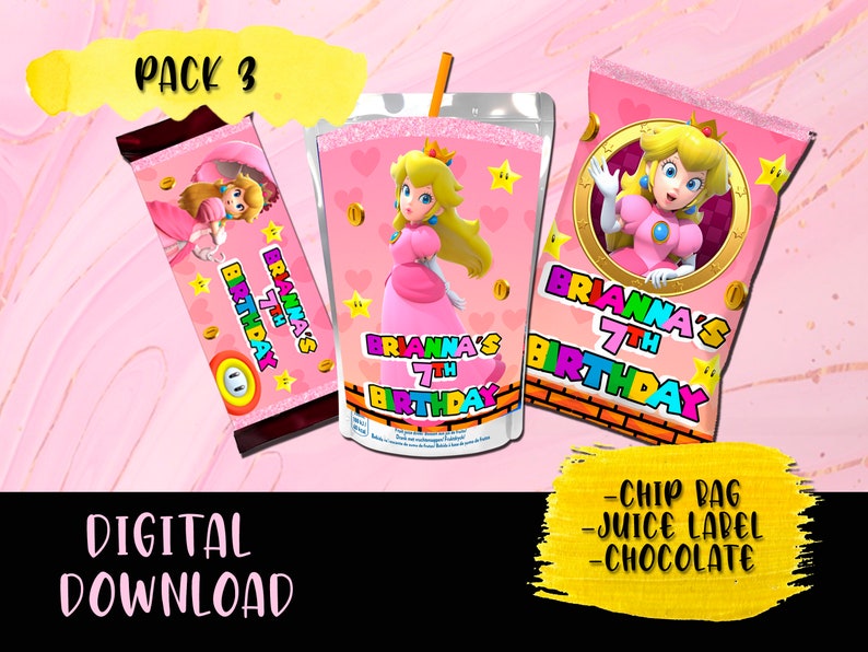 Princess Peach Birthday Party Pack Chip Bag Candy Bar - Etsy