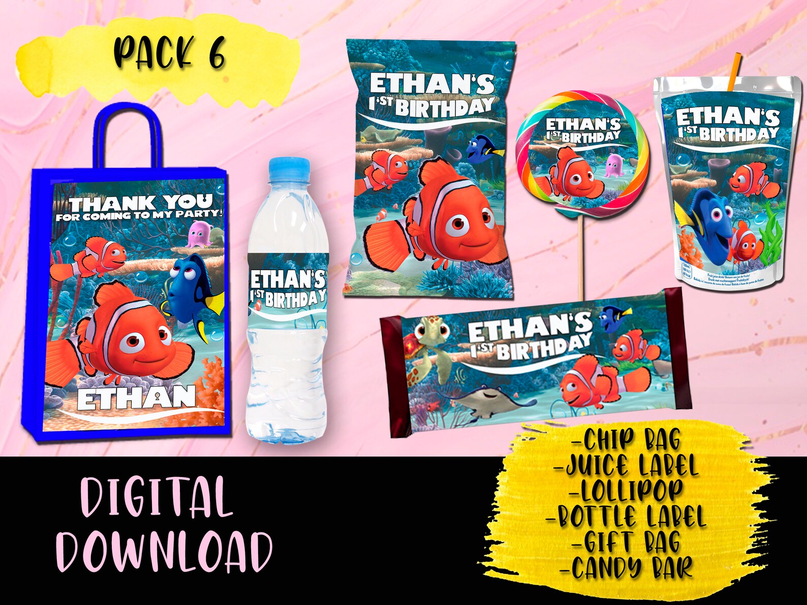 Finding Nemo Birthday Party Pack Chip Bag Lollipop Favor - Etsy
