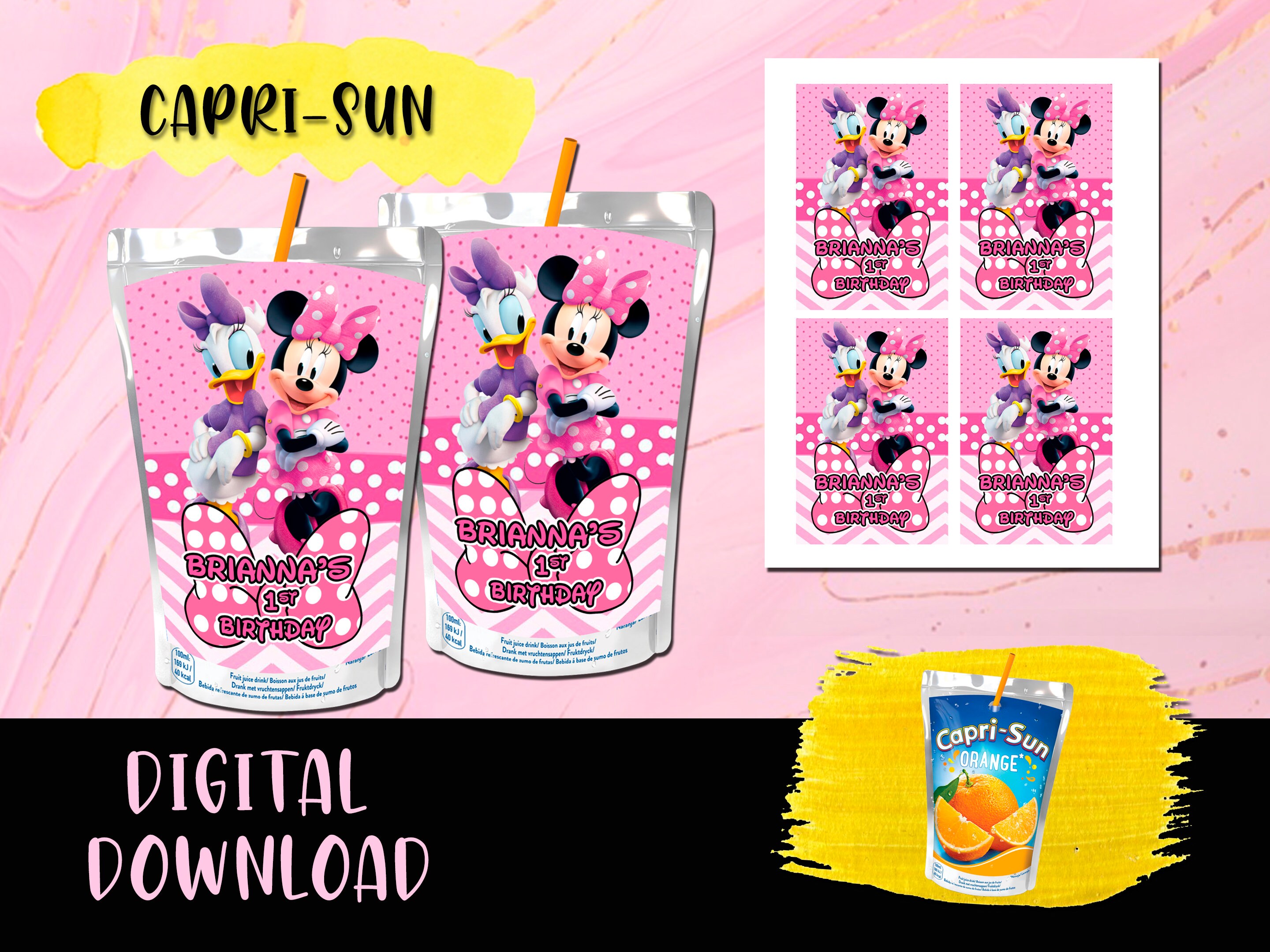 Minnie Mouse Juice Label Birthday Party Juice Pouch - Etsy