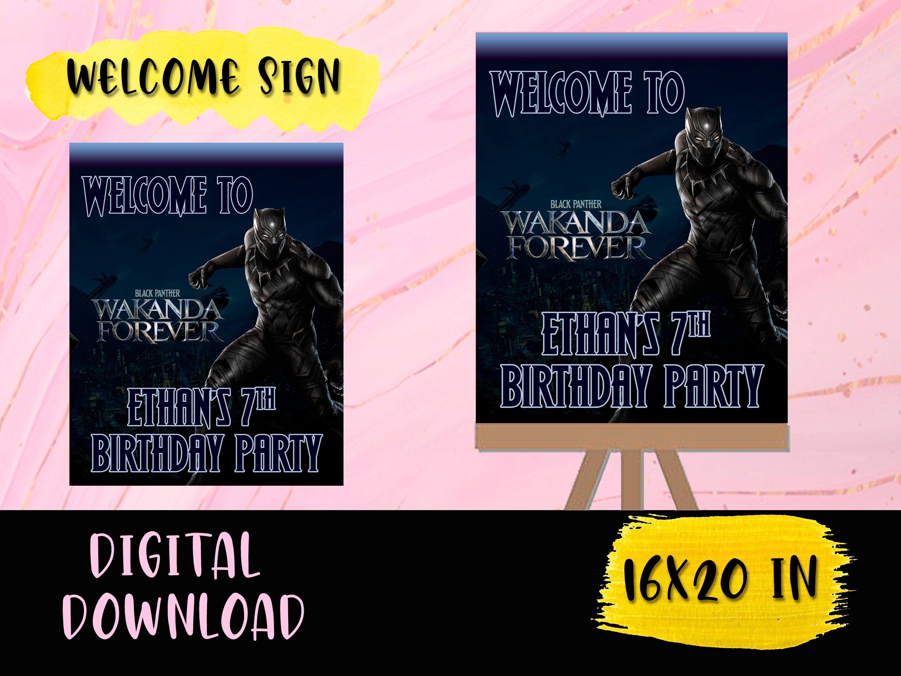 Black Panther Birthday Party Welcome Sign Backdrop Wakanda Forever ...