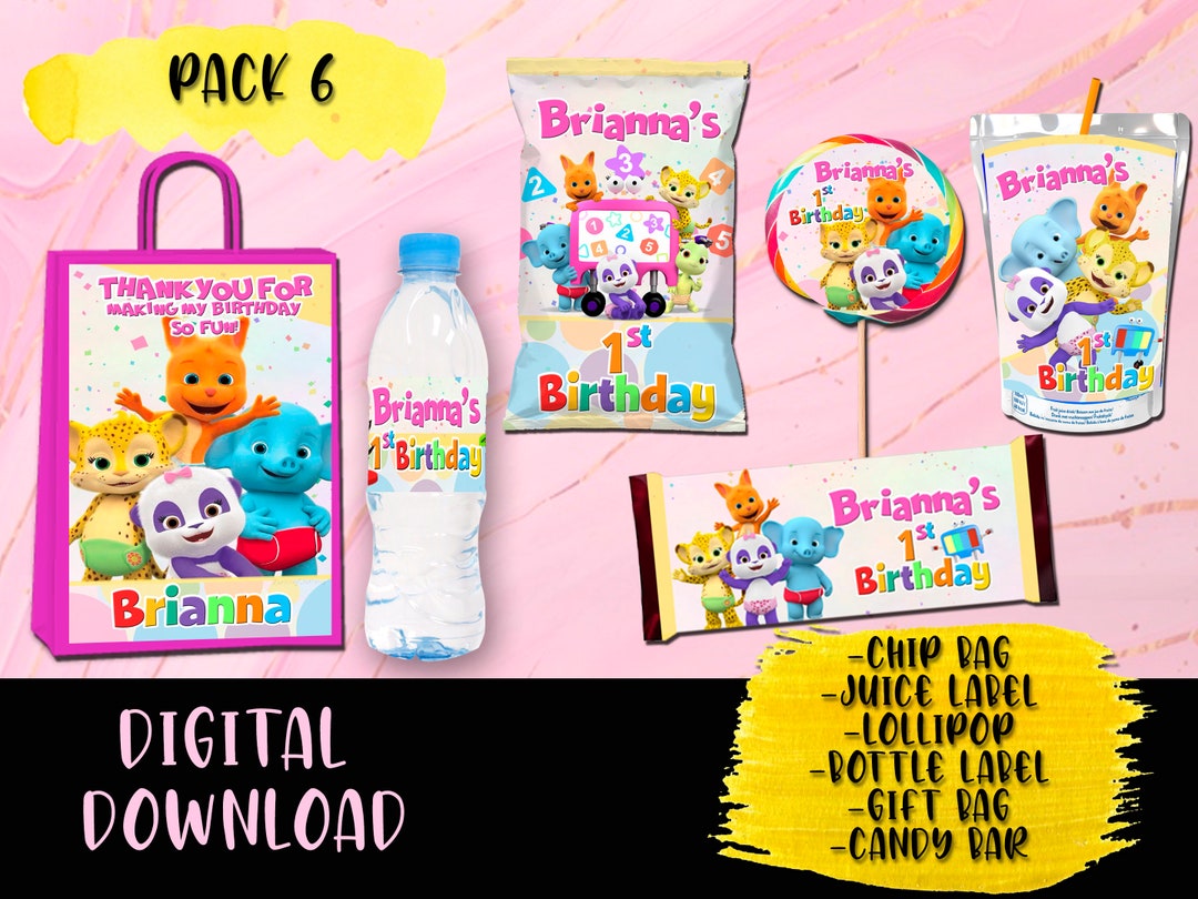 Word Party Birthday Party Pack - Chip Bag - Lollipop - Favor Bag- Juice ...