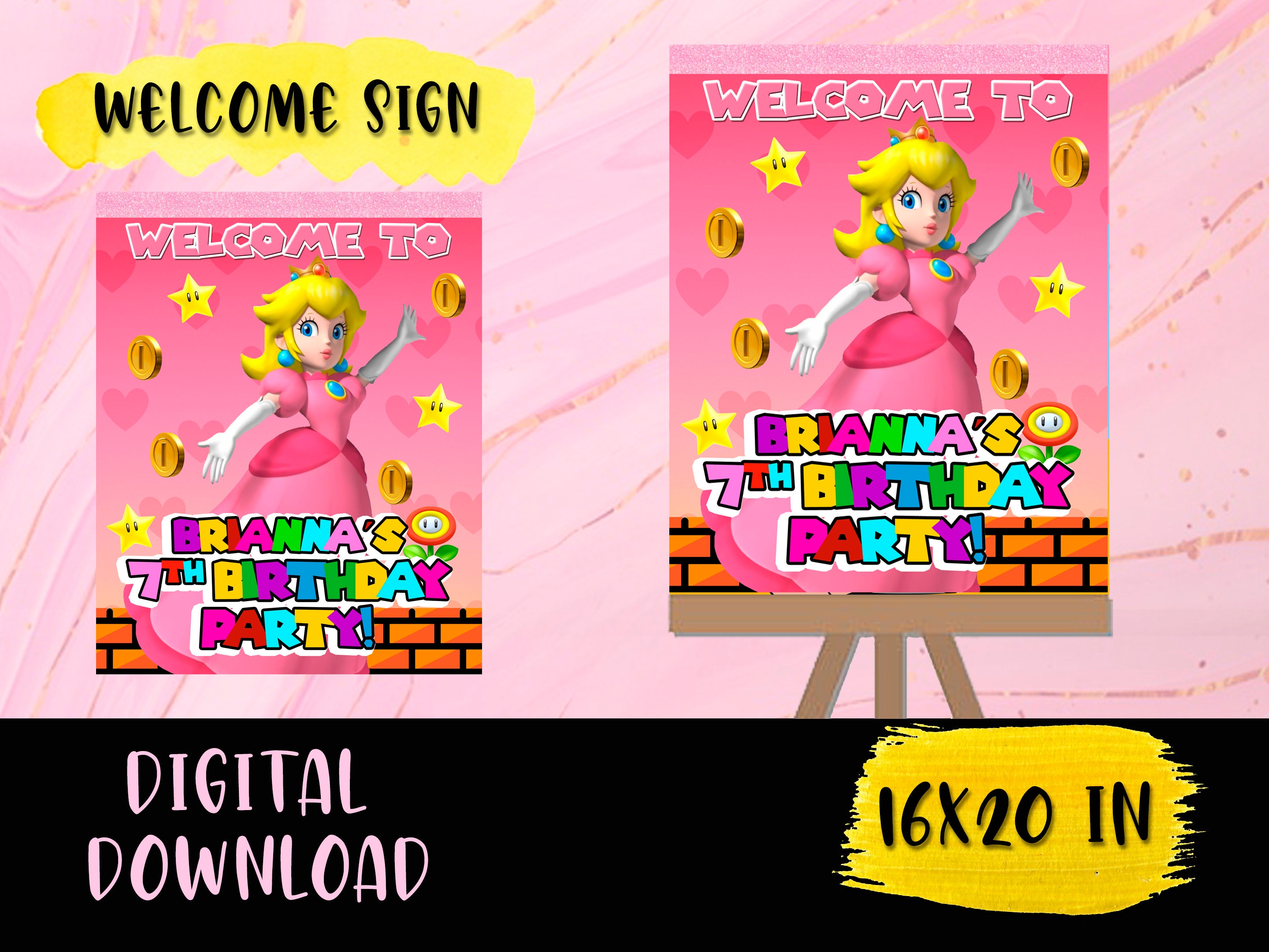 Princess Peach Birthday Party Welcome Sign Backdrop Princess Peach ...