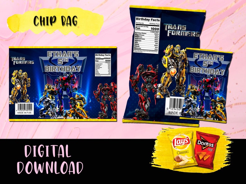 Transformers Birthday Party Pack Chip Bag Candy Bar - Etsy