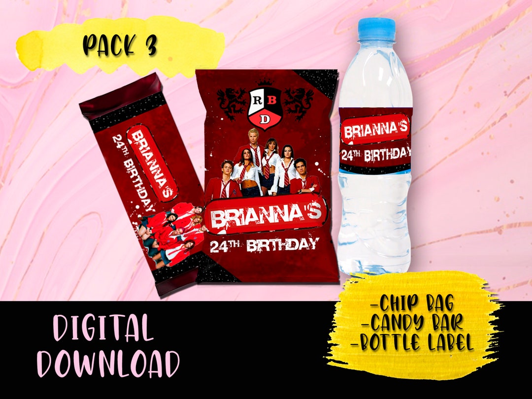 Rebelde Birthday Party Pack Chip Bag Candy Bar Juice Label Labels ...