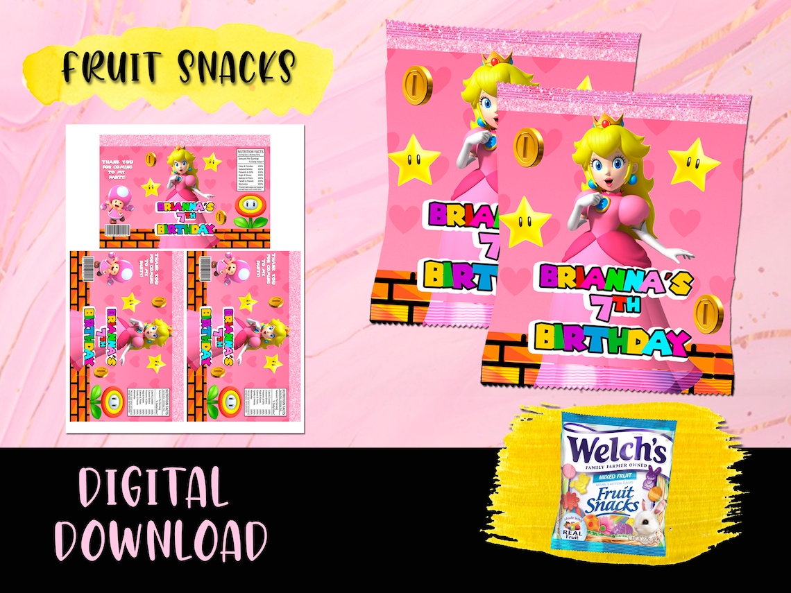 Princess Peach Fruit Snacks Birthday Party Fruit Snacks - Etsy