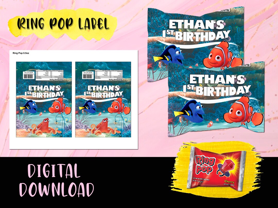 Finding Nemo Ringpop Birthday Party- Ring Pop Labels - Labels Printable ...