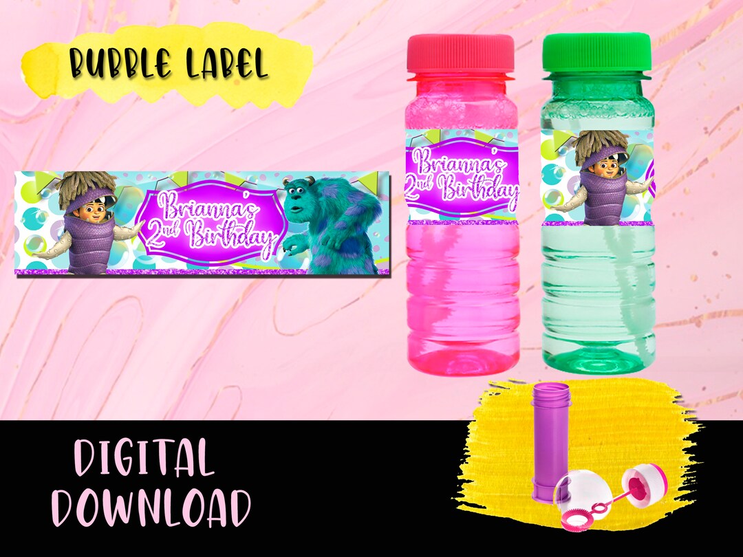 Monsters, Inc Birthday Bubble Label - Watter Bottle Party Pack - Labels ...