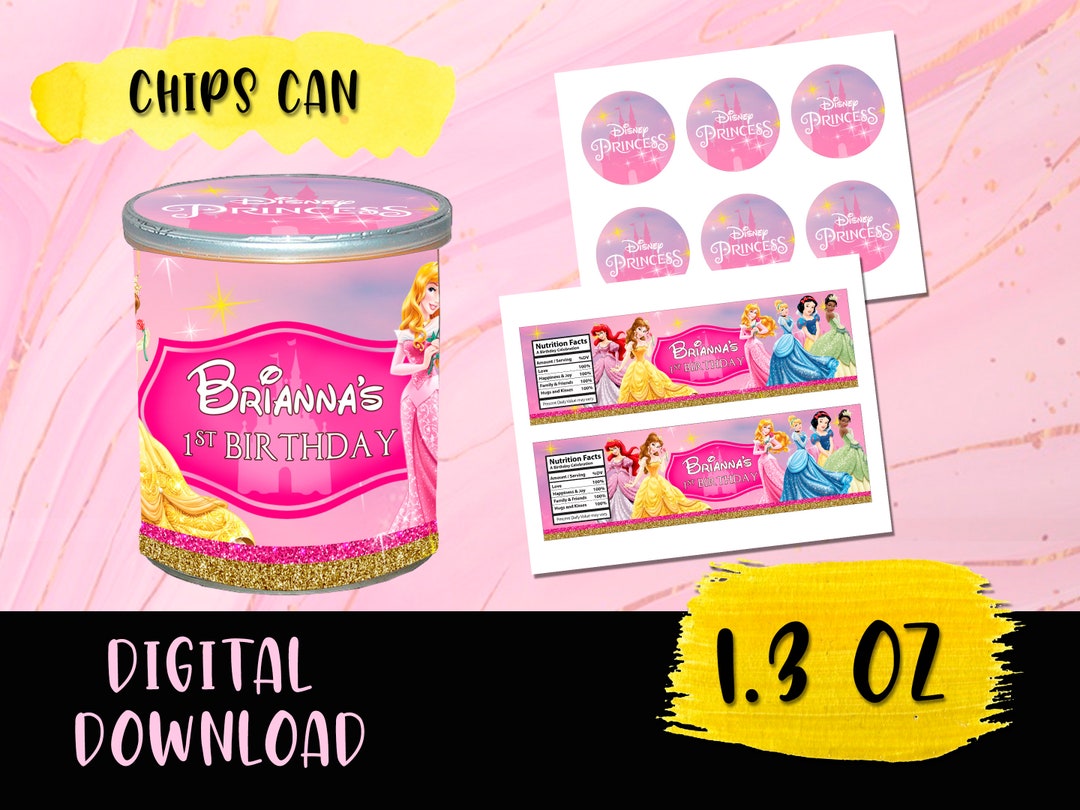 Princesses Birthday Chips Cans Birthday Party - Chips Cans - Labels ...