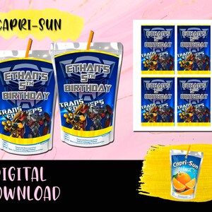 Transformers Birthday Party Pack - Chip Bag - Candy Bar - Juice Label ...