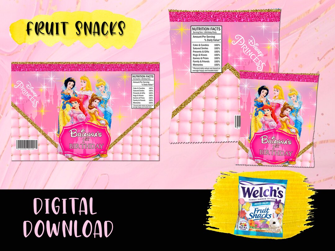 Princesses Disney Fruit Snacks Birthday Party- Fruit Snacks- Labels ...