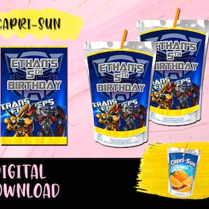 Transformers Birthday Party Pack - Chip Bag - Candy Bar - Juice Label ...