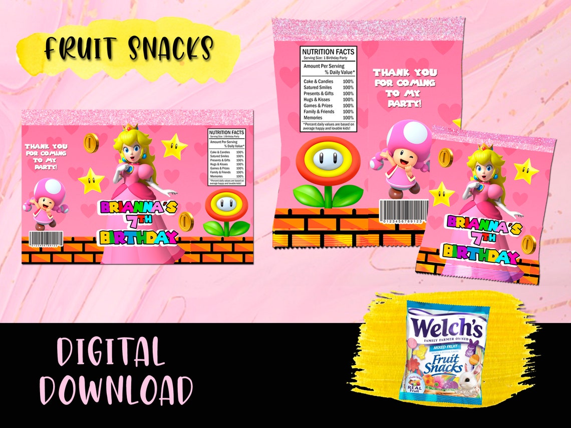 Princess Peach Fruit Snacks Birthday Party Fruit Snacks - Etsy