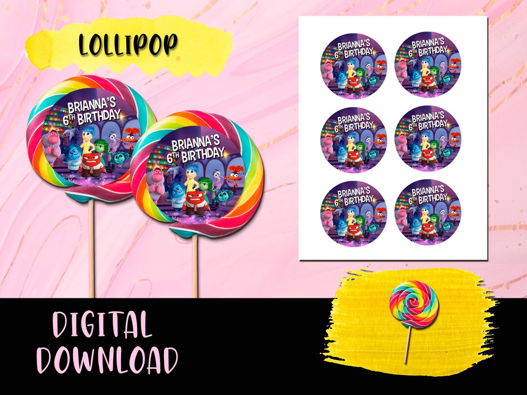 Inside Out Lollipops Birthday Party- Lollipop Labels - Labels Printable ...