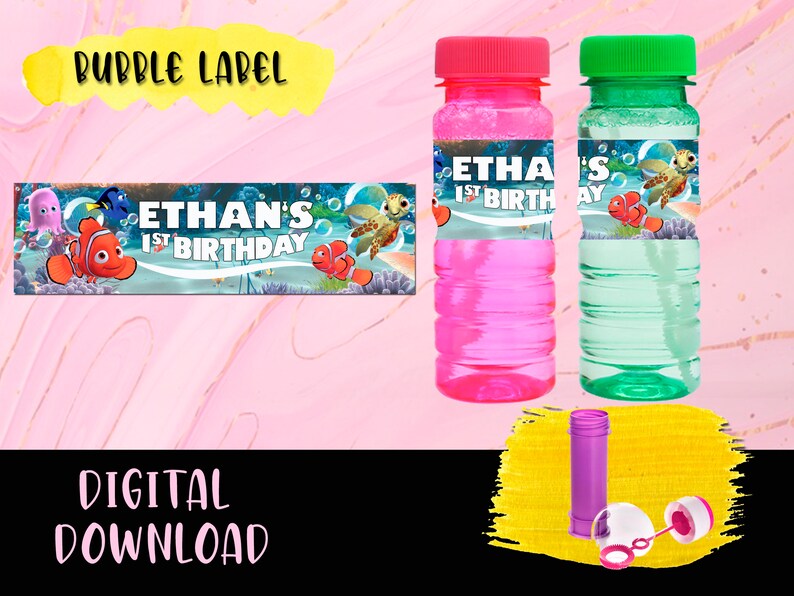 Finding Nemo Birthday Bubble Label Watter Bottle Party Pack Labels ...