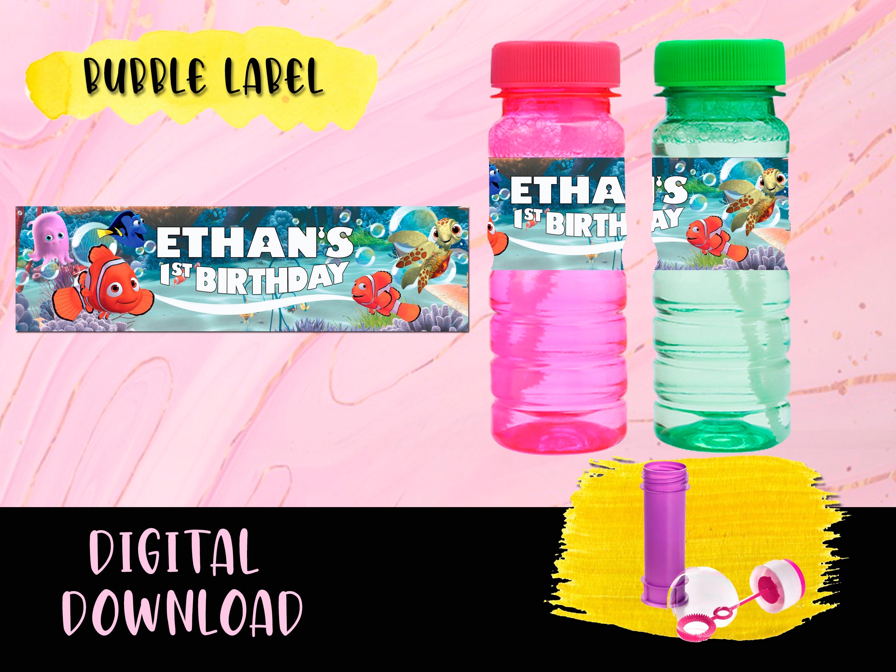 Finding Nemo Birthday Bubble Label Watter Bottle Party Pack Labels ...