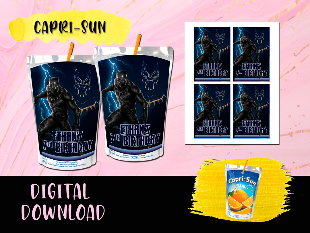 Black Panther Birthday Juice Label Birthday Party - Juice Pouch ...