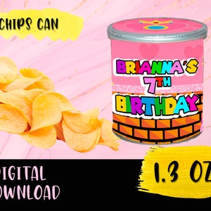 Princess Peach Birthday Chips Cans Birthday Party - Pack - Chips Cans ...