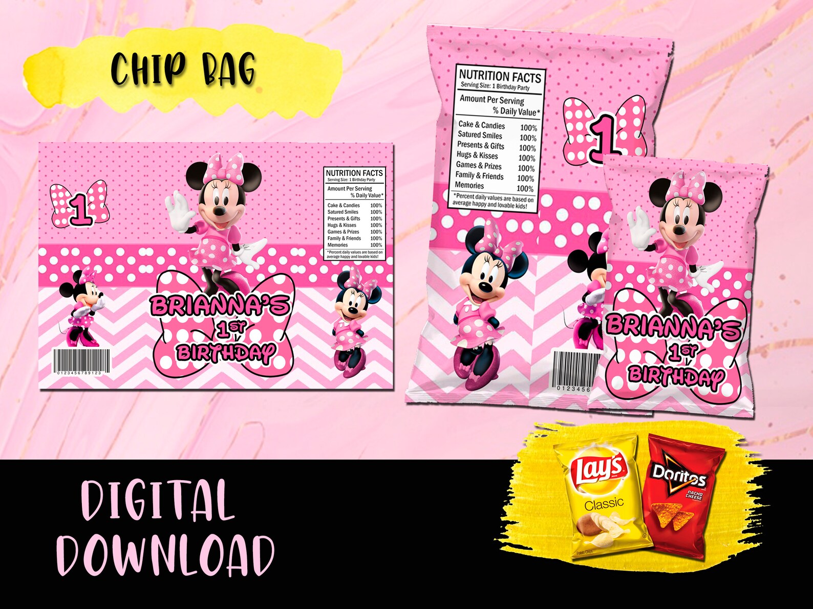 Minnie Mouse Chip Bag Birthday Party- Potato Labels - Labels Printable ...