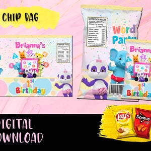 Word Party Birthday Party Pack - Chip Bag - Lollipop - Favor Bag- Juice ...
