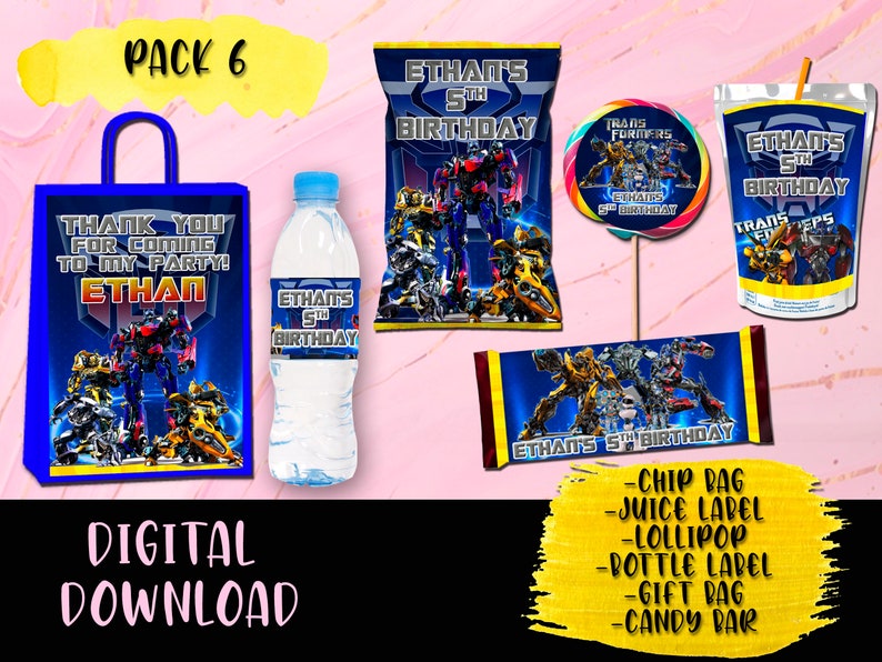 Transformers Birthday Party Pack Chip Bag Candy Bar - Etsy