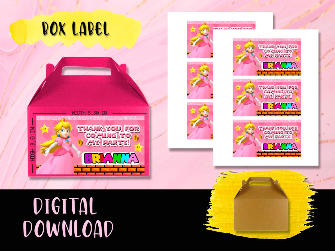 Princess Peach Box Label Birthday Party- Gable Box - Gift Bag- Labels ...