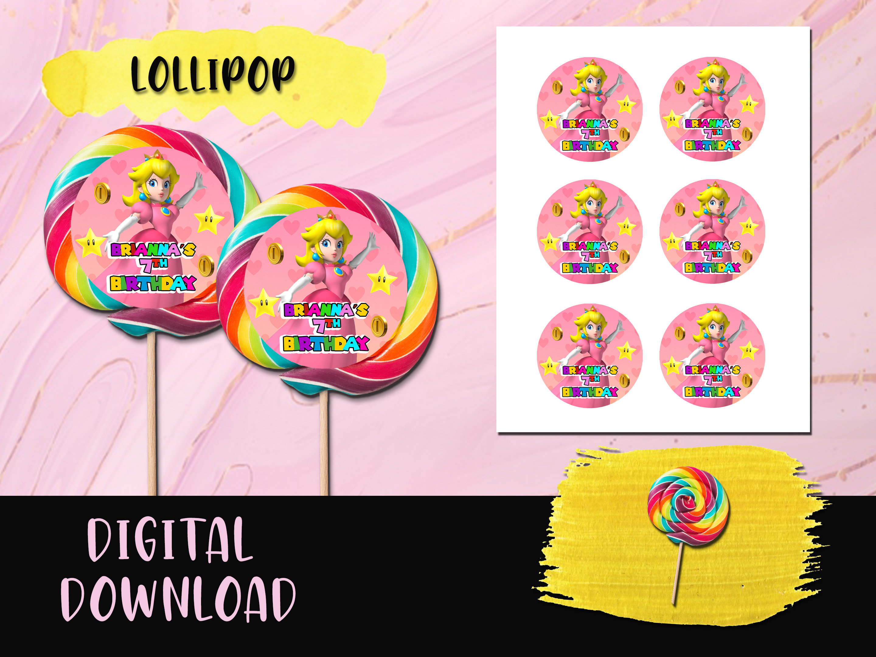 Princess Peach Lollipops Birthday Party Lollipop Labels - Etsy Australia